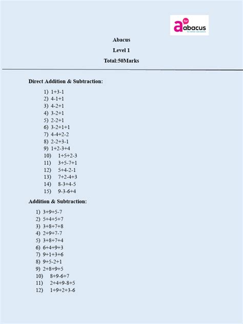 Abacus Level 1 Question Pdf
