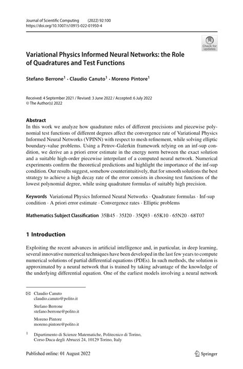 PDF Variational Physics Informed Neural Networks The Role Of Quadratures And Test Functions
