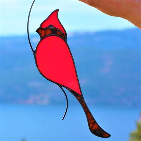 Red Cardinal Bird Stained Glass Mosaic Suncatcher For Window Etsy