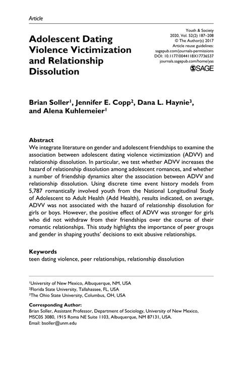 Pdf Adolescent Dating Violence Victimization And Relationship Dissolution