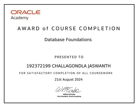 Oracle Databasemanagement Sql Certification Dataanalytics Jaswanth Ch