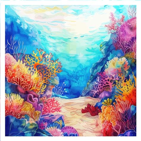 サンゴ礁の魚と海藻の水中景色 プレミアムベクター