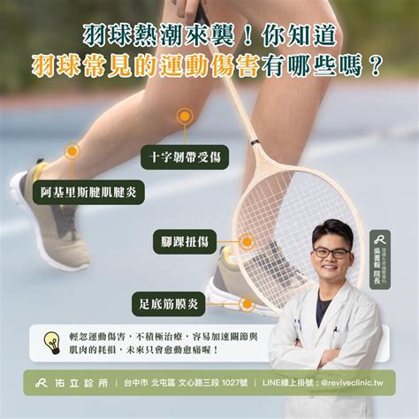 羽球熱潮來襲！你知道羽球常見的運動傷害有哪些嗎？ 佑立診所 Revive Clinic