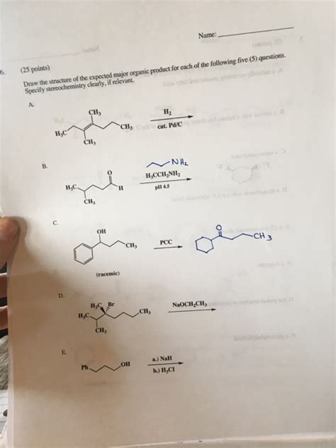 Solved Draw The Structure Of The Expected Major Organic