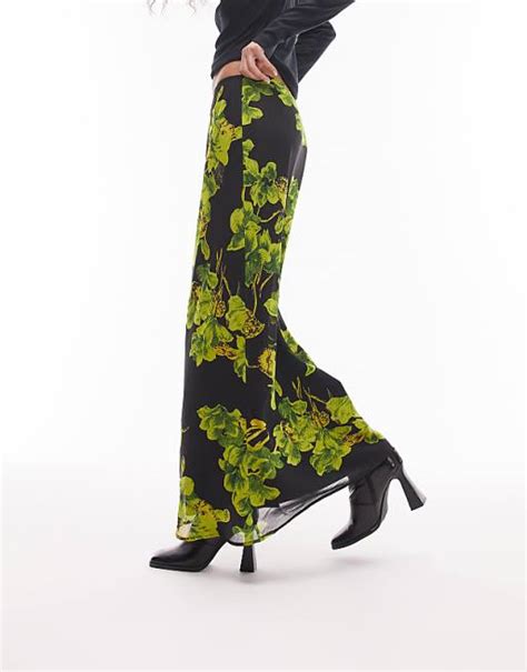 Topshop Floral Chiffon Maxi Skirt In Black And Yellow Asos