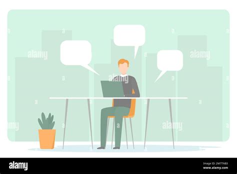 Man Chatting Using Laptop Vector Illustration Stock Vector Image And Art