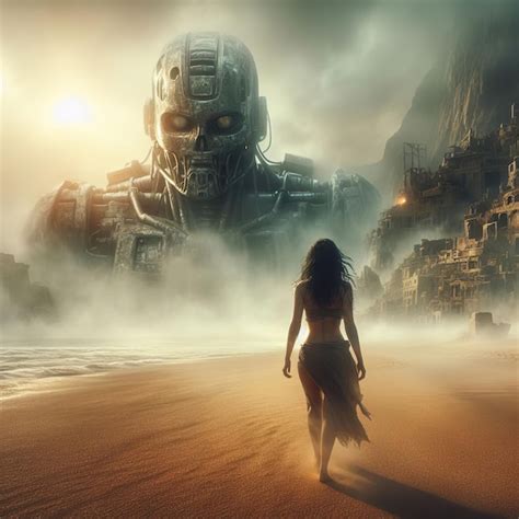 Premium Photo A Woman Walking Through A Post Apocalyptic Desert