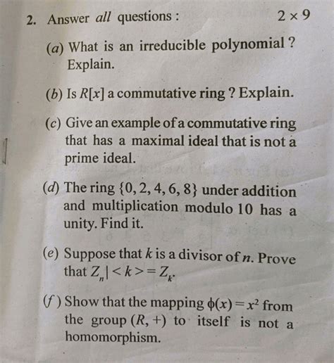 Answer All Questions A What Is An Irreducible Polynomial Explain