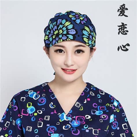 手术室帽子医生护士手术帽美容纯棉欧美印花葫芦帽系带男女通用 虎窝淘