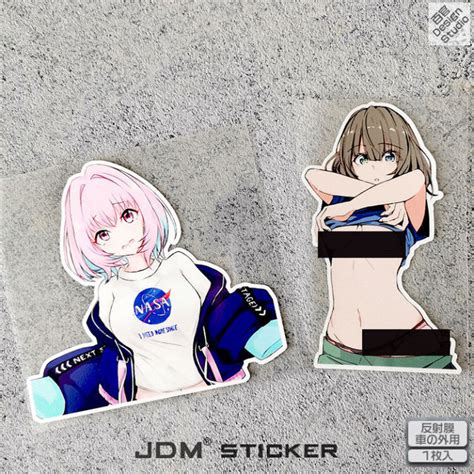 Jdm สติ๊กเกอร์สองมิติความงามการ์ตูน Jdm สติกเกอร์รถสะท้อนแสงหน้าต่าง