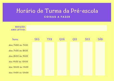 Modelos De Horários De Aulas Imprimíveis E Gratuitos Para Personalizar