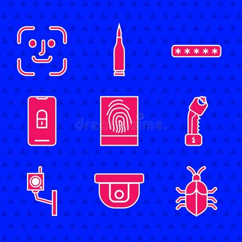 Set Fingerprint Motion Sensor System Bug Concept Police Electric Shocker Security Camera