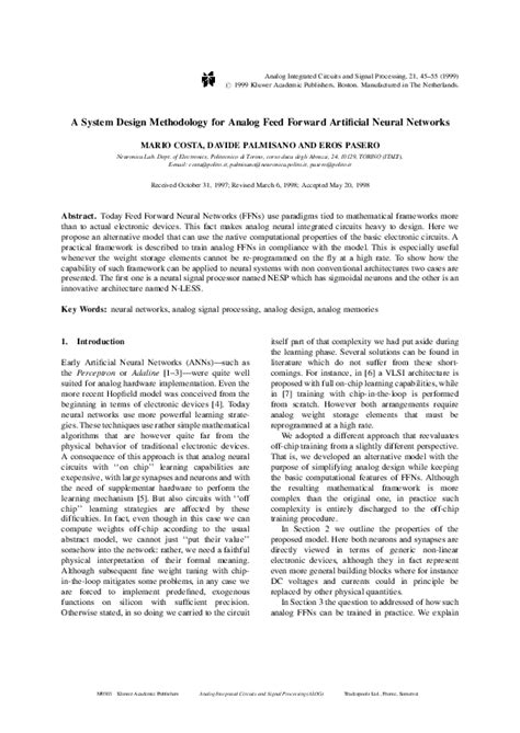 pdf a system design methodology for analog feed forward artificial