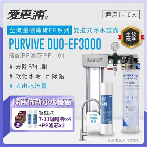 Everpure愛惠浦 櫥下型 Purvive Duo Ef3000大流量不鏽鋼龍頭兩道式生飲淨水器前置pp 櫥下型淨水器