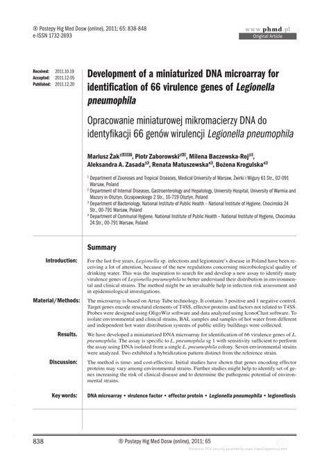Pdf Development Of A Miniaturized Dna Microarray For Identification Of 66 Virulence Genes Of