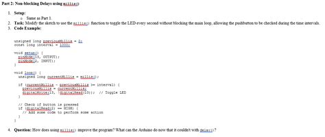 Solved Part 2 Non Blocking Delays Using Millis Setupsame