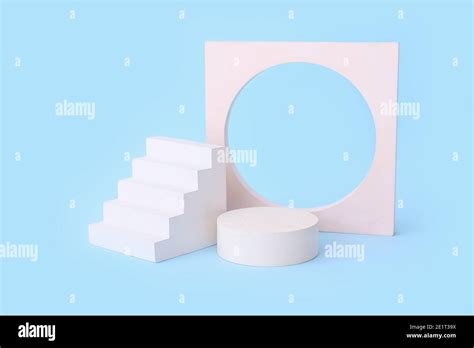 Abstract Empty Geometric Shape Podiums For Product Presentation On