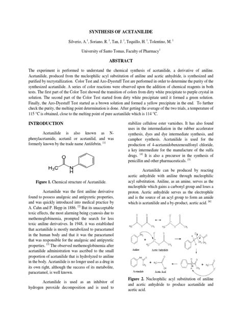 Synthesis Of Acetanilidedocx Chemical Substances Chemistry