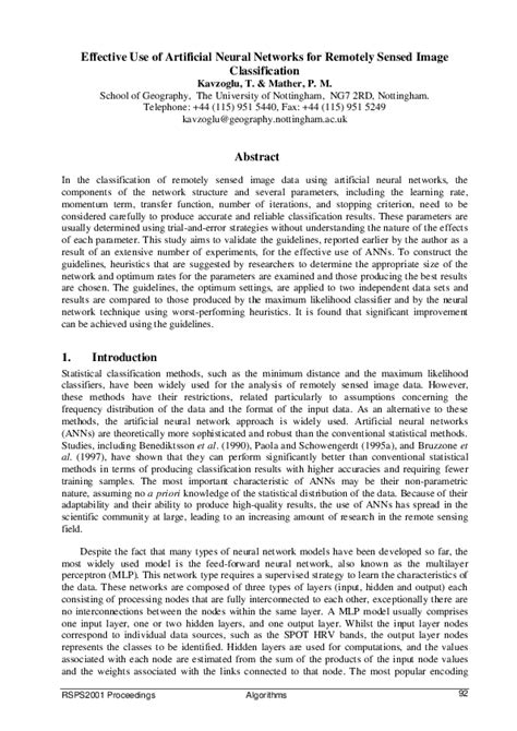 Pdf Effective Use Of Artificial Neural Networks For Remotely Sensed