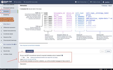 Metadata Validation Single Cell Portal