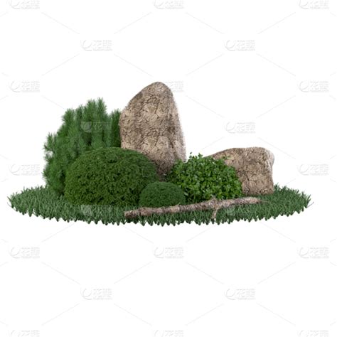 手绘元素石头3d灌木丛元素