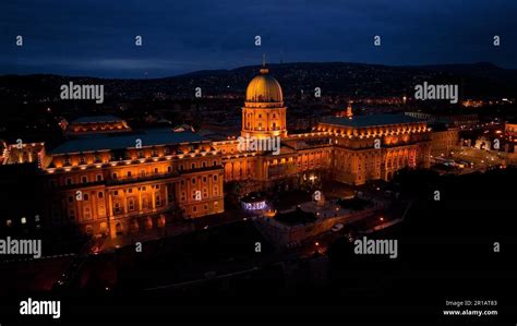 Budapest Buda Castle Royal Palace Illuminated A Stunning Aerial Night Perspective Hungary