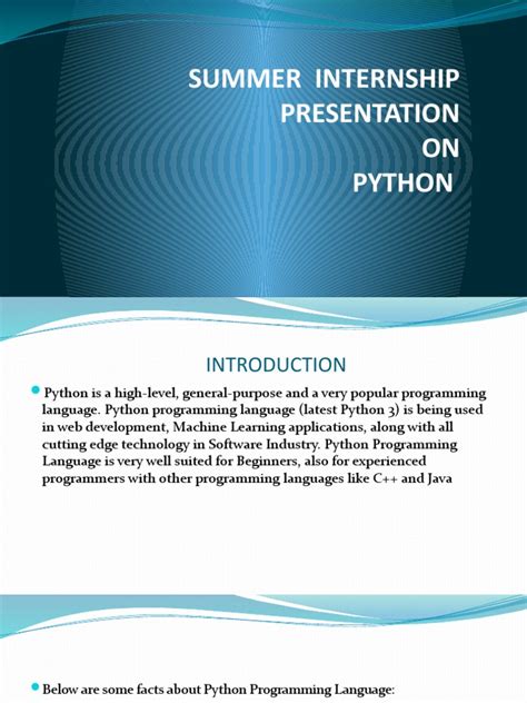 Summer Intern Presentation Pdf Python Programming Language Computer Programming