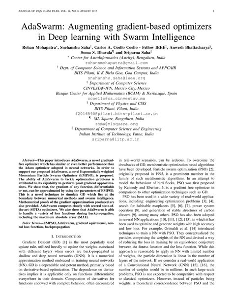 Pdf Adaswarm A Novel Pso Optimization Method For The Mathematical