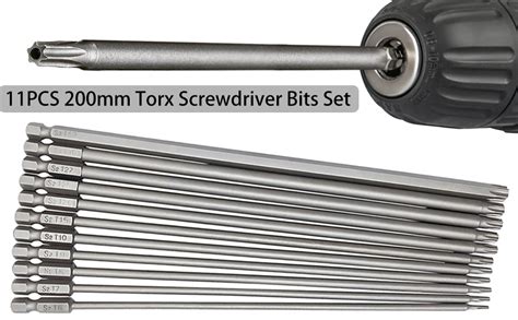 Saipe 11pcs 200mm Extra Long Torx Screwdriver Bit Set Magnetic Head S2