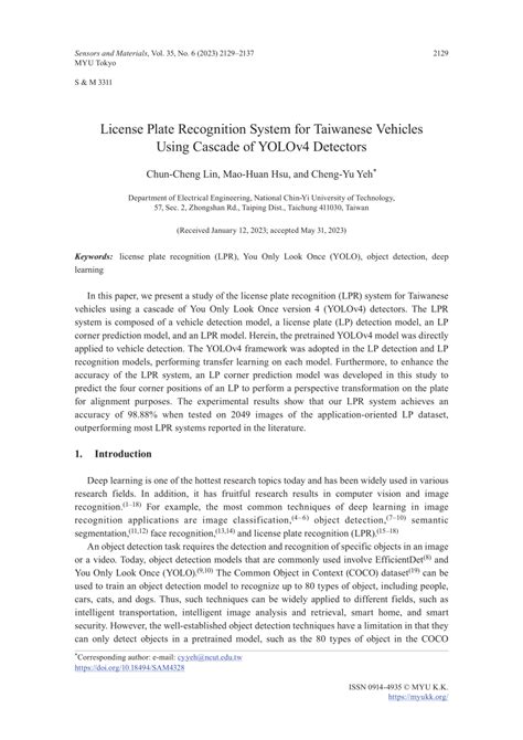 Pdf License Plate Recognition System For Taiwanese Vehicles Using Cascade Of Yolov4 Detectors