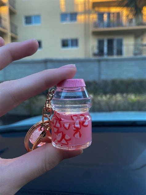 Strawberry Liquid Keychain Boba Keychain Quicksand Keychain Kawaii