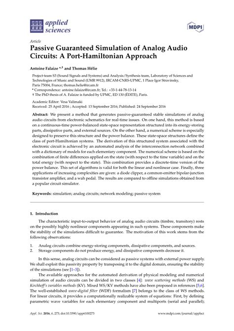 Pdf Passive Guaranteed Simulation Of Analog Audio Circuits A Port