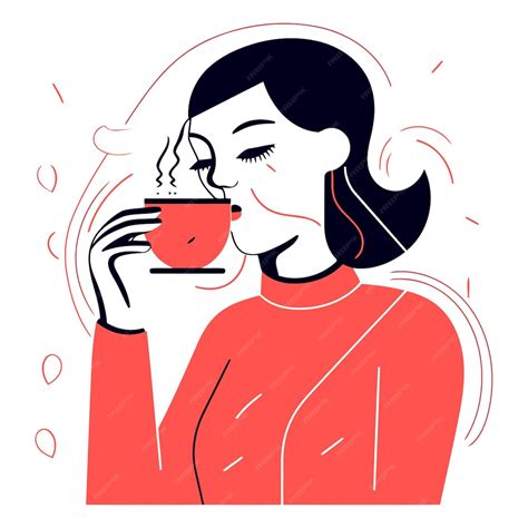Premium Vector Young Woman Drinking Tea Or Coffee In Flat Style