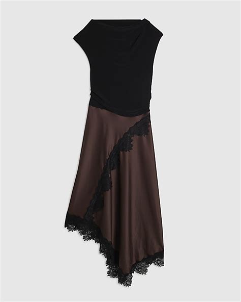 Brown Short Sleeve Lace Hybrid Maxi Dress River Island