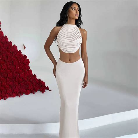 Vestido Longo Sem Mangas Halter Sem Costas Para Mulheres Terno Monocrom