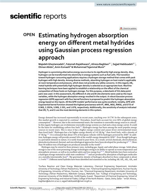 Pdf Estimating Hydrogen Absorption Energy On Different Metal Hydrides Using Gaussian Process