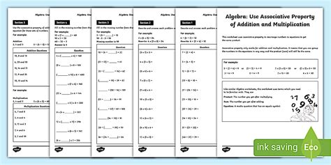 algebra use associative property of addition and multiplication