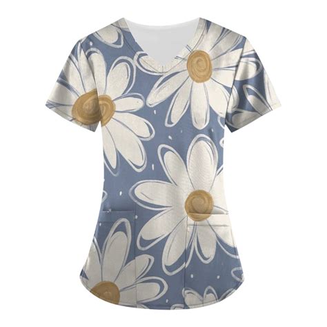 Susanny Scrub Tops For Women Floral With Pockets Short Sleeve Graphic