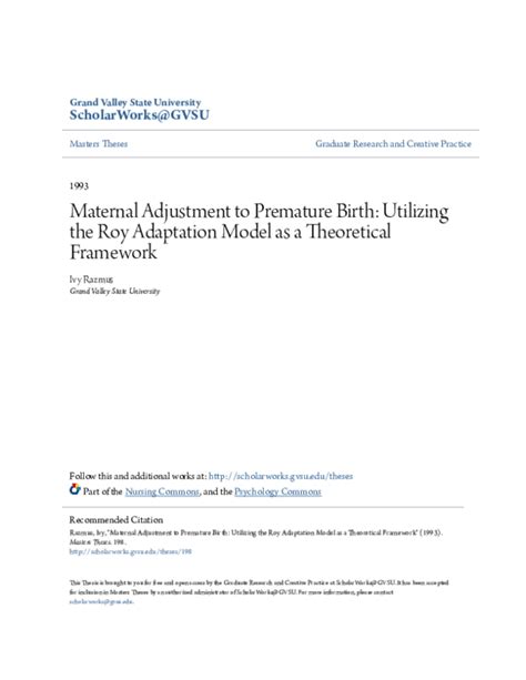 Pdf Maternal Adjustment To Premature Birth Utilizing The Roy