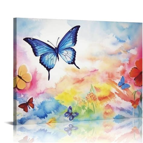 Nawypu Butterfly Pictures Decor Wall Art Print On Canvas Pink Wtercolor