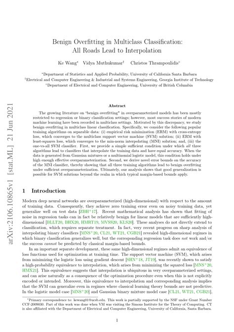 PDF Benign Overfitting In Multiclass Classification All Roads Lead To Interpolation
