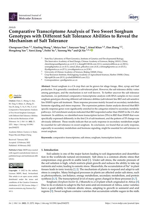 Pdf Comparative Transcriptome Analysis Of Two Sweet Sorghum Genotypes