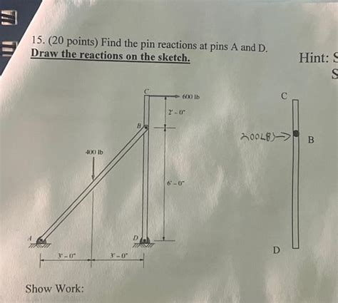 Solved 15 20 Points Find The Pin Reactions At Pins A And