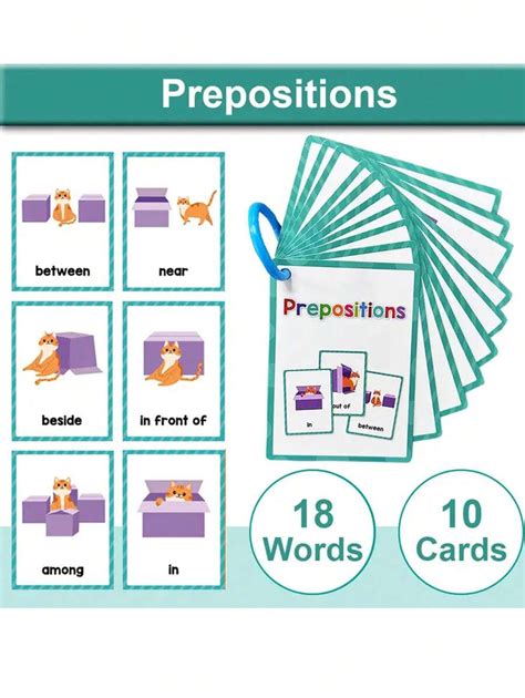 18pcs Preposition Word Flash Cards English Learning Vocabulary Cards