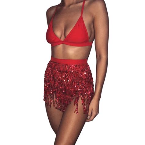 Buy High Waist Women Glitter Sequin Skirt Belly Dance