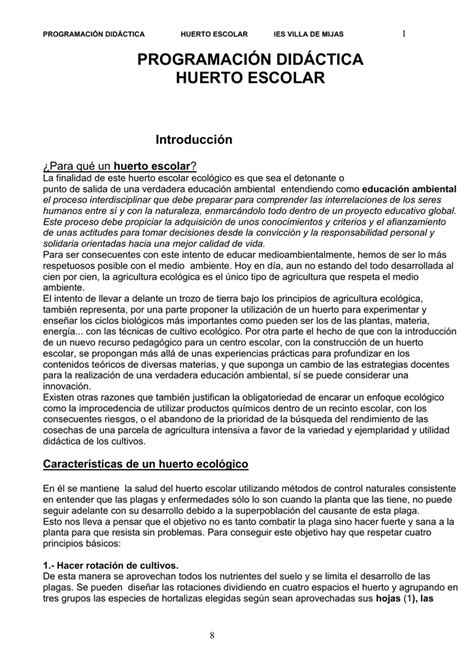 Programaci N Did Ctica Huerto Escolar Introducci N