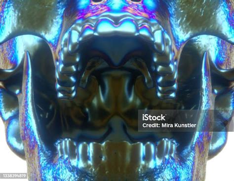 금속 스컬 초현실적 인 이미지 3d 렌더 홀로그램 입을 열었습니다 치아 트렌디 한 디지털 아트 바탕 화면에 대한 배경 화면 3차원 형태에 대한 스톡 사진 및 기타 이미지