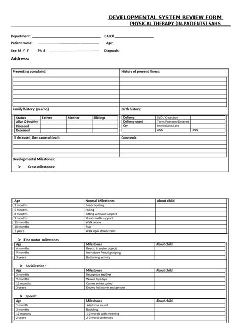 Developmental System Review Form Pdf Clinical Medicine Medical