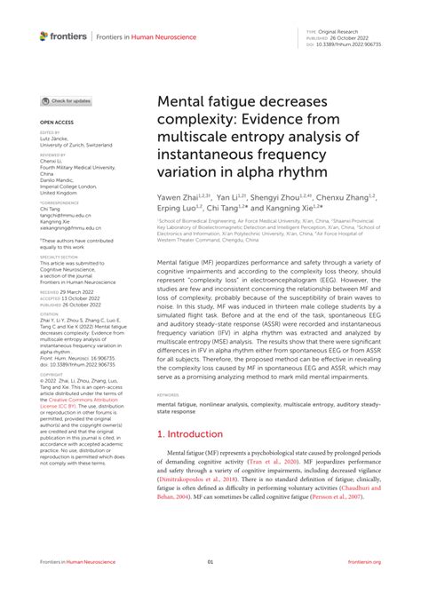 pdf mental fatigue decreases complexity evidence from multiscale