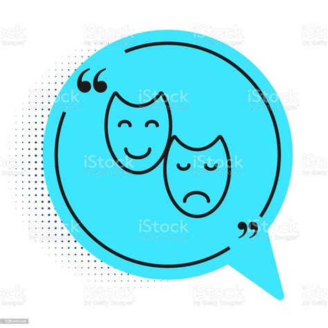黑線喜劇和悲劇戲劇面具圖示孤立在白色背景藍色語音氣泡符號向量向量圖形及更多人圖片 人 人的臉部 人體部分 Istock
